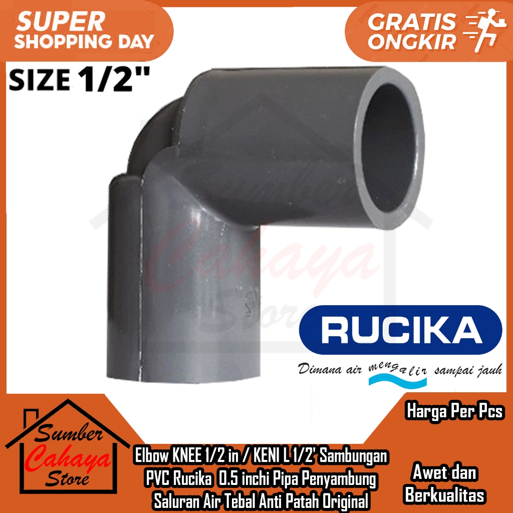 Jual Elbow KNEE 1/2 in / KENI L 1/2' Sambungan PVC Rucika AW Setengah 0,5 0.5 inchi inch inci ...