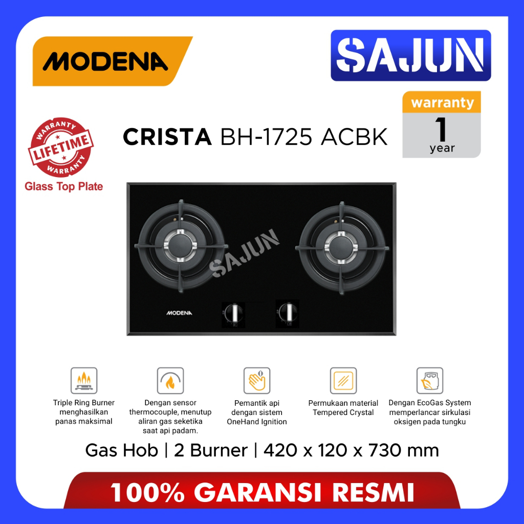 Jual Modena Kompor Tanam BH 1725 ACBK / BH1725ACBK 70cm 2 tungku | Shopee Indonesia
