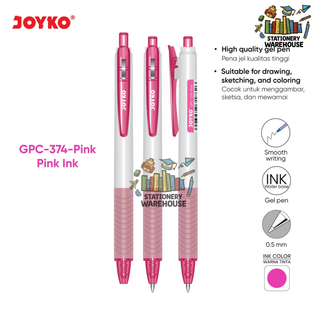 Jual Color Gel Pen Pulpen Pena Jel Warna Joyko GPC-374 0.5 mm Black ...
