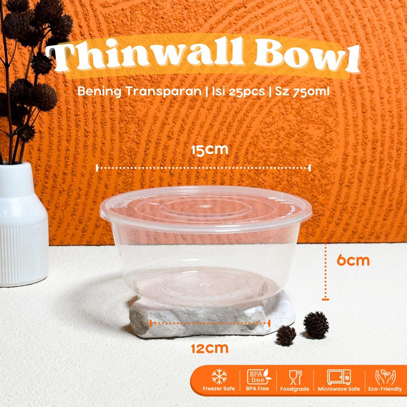 Jual [ISI 25PCS] Thinwall Bowl 200ml 300ml 450ml 500ml 650ml 750ml Food Grade / Mangkuk Bulat ...