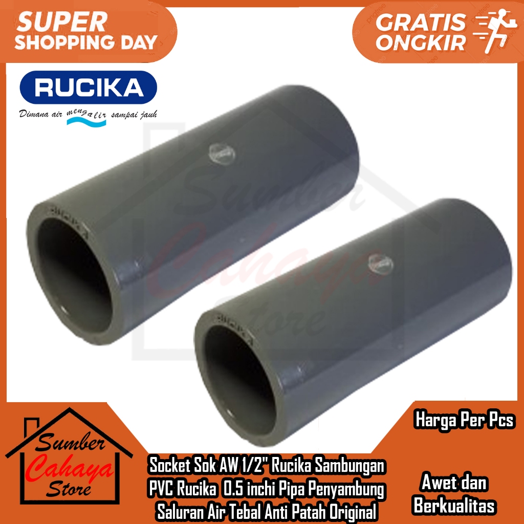 Jual Socket Sok AW 1/2" Rucika / Sambungan Pipa PVC Rucika AW / PVC ...