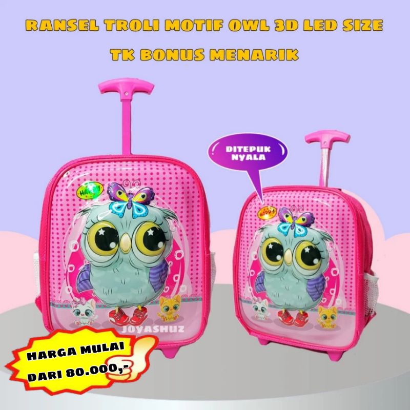 Jual Troli Anak Sekolah Perempuan - Tas 3D Timbul TK - Karakter Owl - Tas Burung Hantu Banyak ...