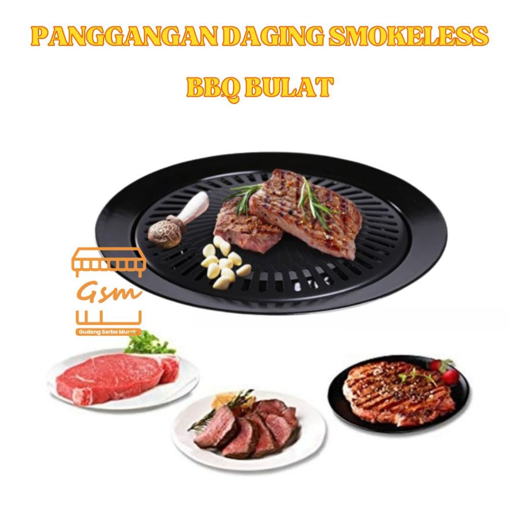 Jual GSM BBQ Grill Pan Smoke Kompor Set Alat Bakaran Bulat Anti Lengket ...
