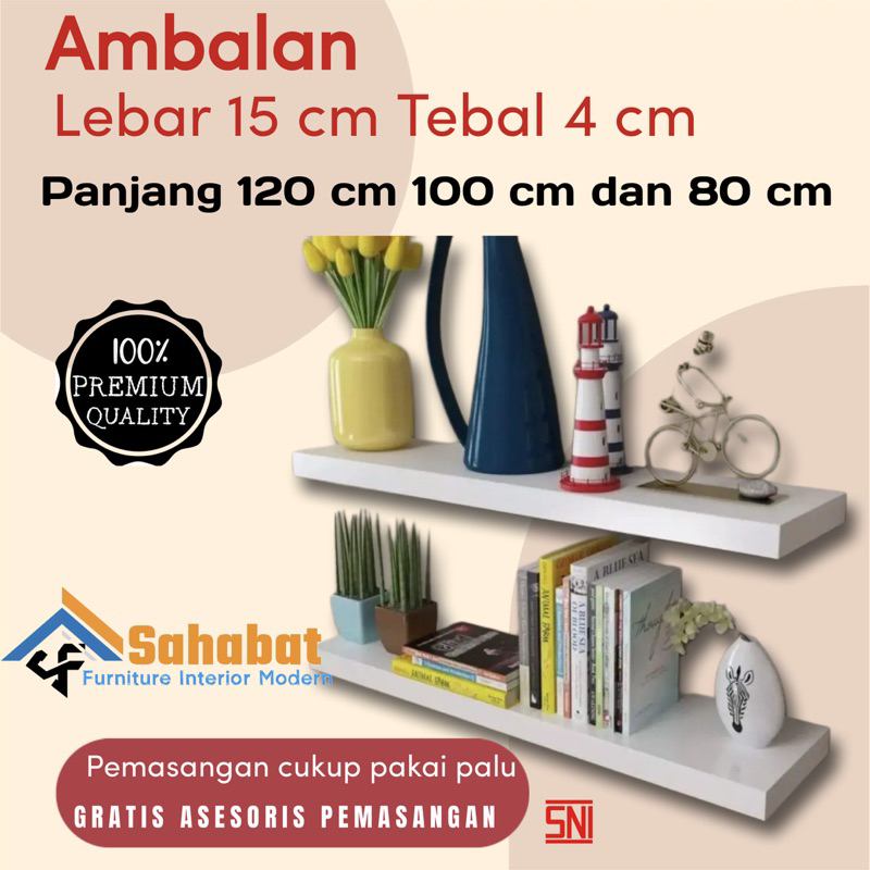 Jual ambalan dinding lebar 15 cm tebal 4 cm panjang 120 100 dan 80 cm ...