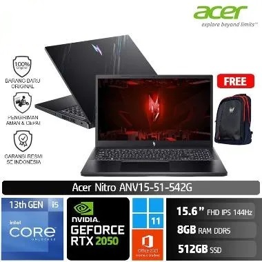 Jual Acer Nitro V 15 ANV15 51 542G Core i5-13420H 8GB 512GB RTX2050 4GB ...