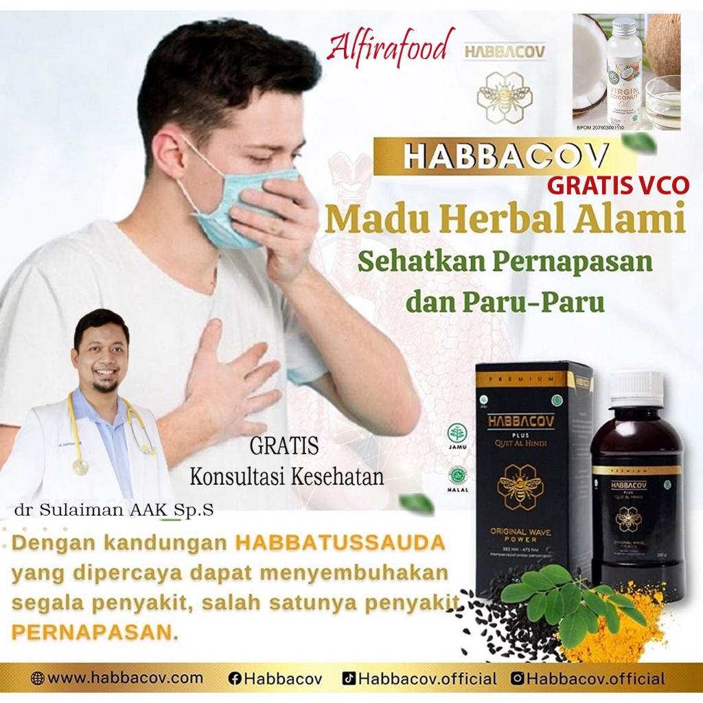 Jual Habbacov Madu Qust Al Hindi Habbatussauda Herbal Obat batuk 250ml ...