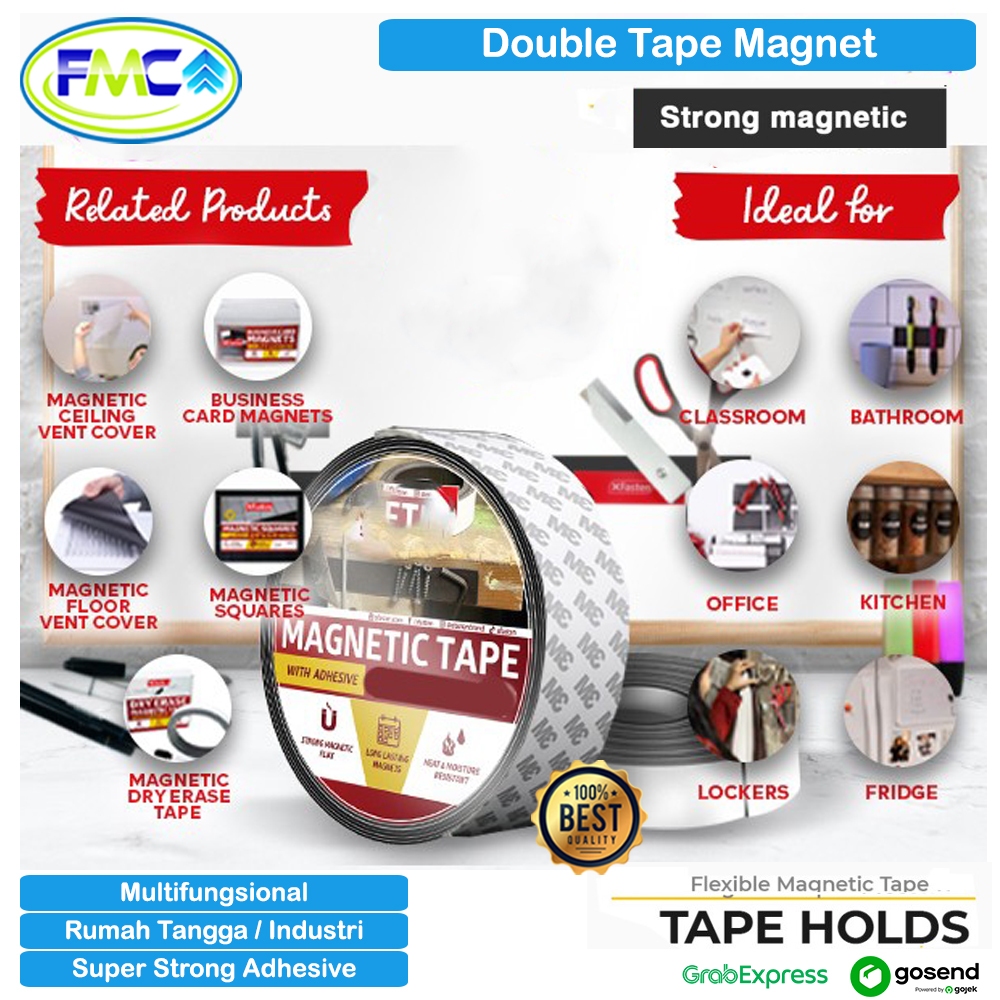 Jual Magnet Tape 3m Double Tape Magnetic Strip Tebal Tempelan Dinding ...