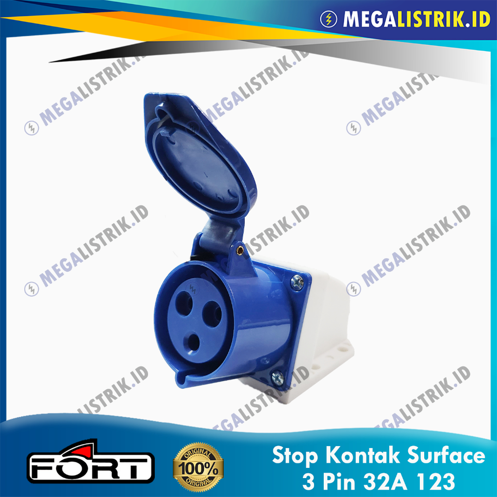 Jual FORT STOP KONTAK INDUSTRIAL SURFACE 3 PIN 32A / WALL SOCKET GENSET 3 PIN / KAKI 2P+E 32 ...