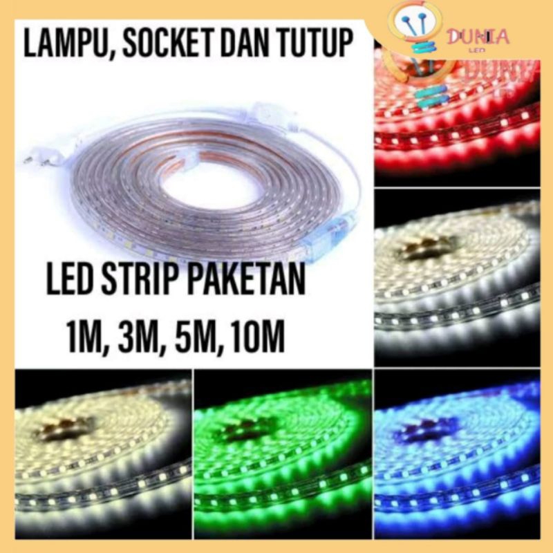 Jual paket lampu LED Strip Selang 220V Lengkap Tinggal Colok 5050 Lampu ...