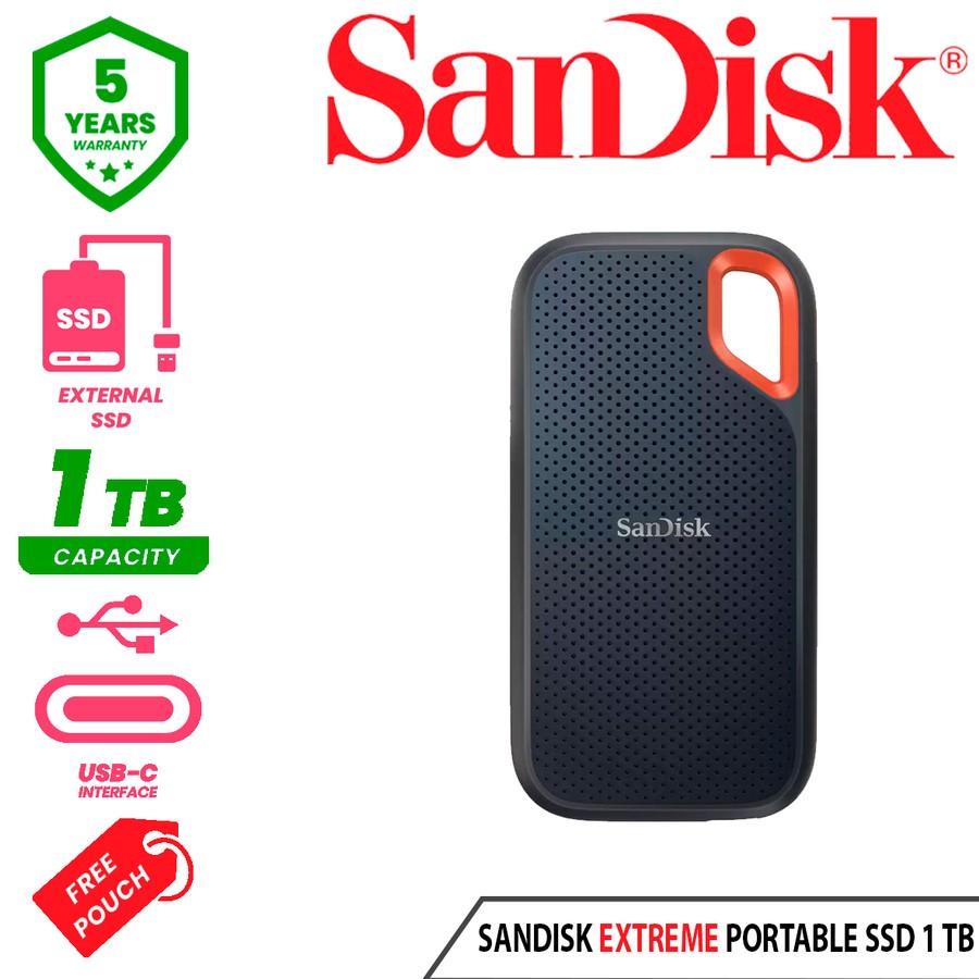 Jual SANDISK EXTREME PORTABLE SSD V2 NVME 1TB USB-C 1050MB/s E61 ORIGINAL | Shopee Indonesia