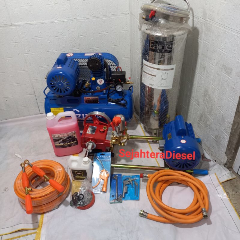 Jual Paket Komplit Usaha Steam Cuci Listrik Motor Mobil Salju 40L Kompresor 1/4HP Shampoo Semir ...