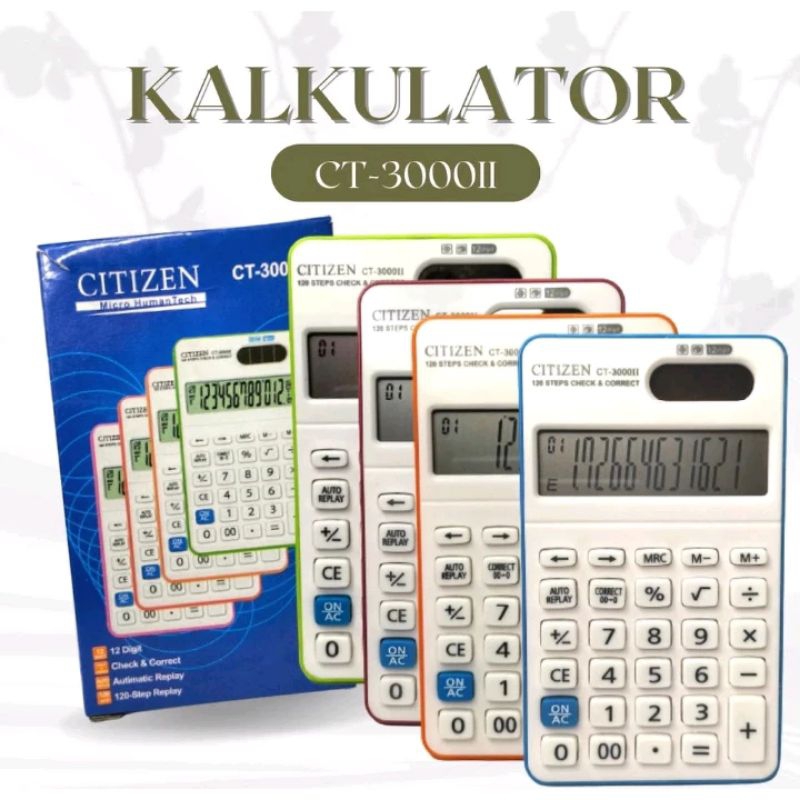 Jual kalkulator citizen warna ct-3000ii12 digit/calculator 12 digi ...