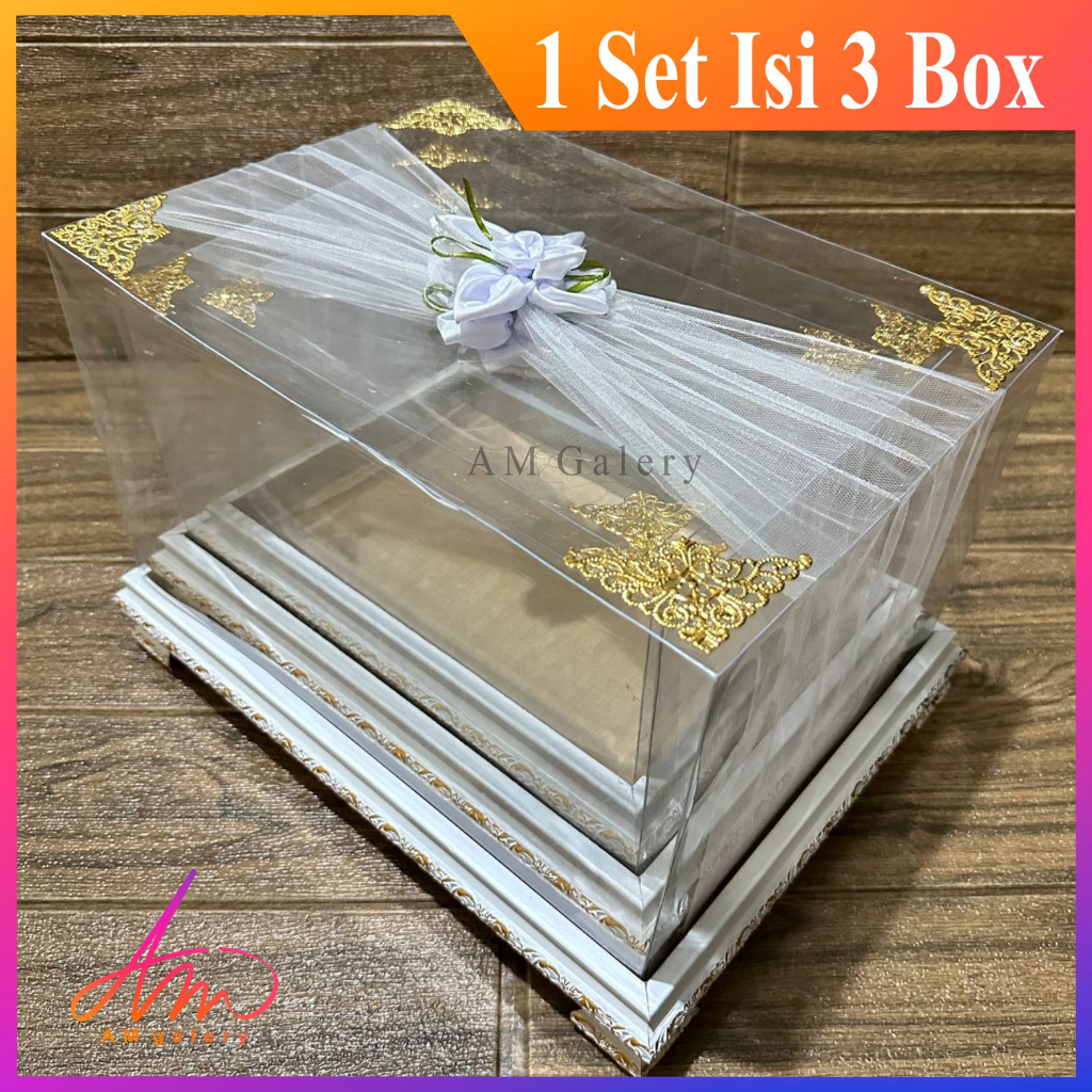 Jual Kotak Seserahan Pernikahan Elegan: Set 3 Kotak Fiber dengan Alas Triplek Mewah | Shopee ...