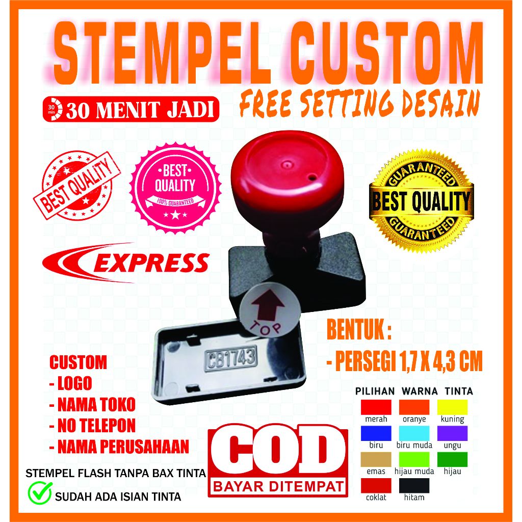 Jual STEMPEL CUSTOM / UKURAN 1,7 X 4,3 CM / STEMPEL FLASH TINTA REFFIL ...