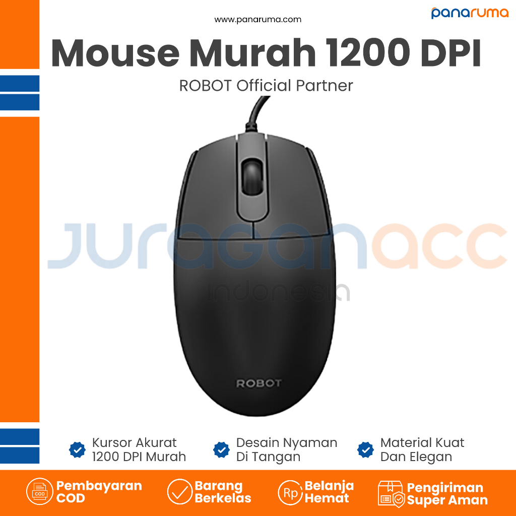 Jual Mouse Kabel ROBOT M102 1200 DPI Desain Ergonomis Original Garansi ...