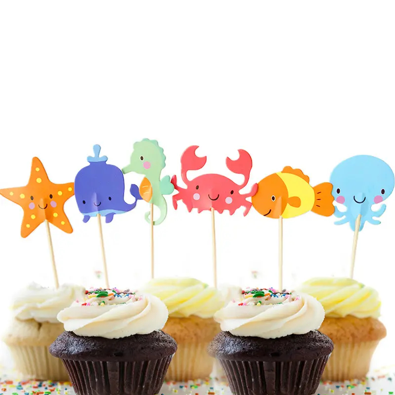 Jual Topper Kue Kertas 6 pcs Hewan Ikan Paus Bintang Laut Kepiting Cumi ...