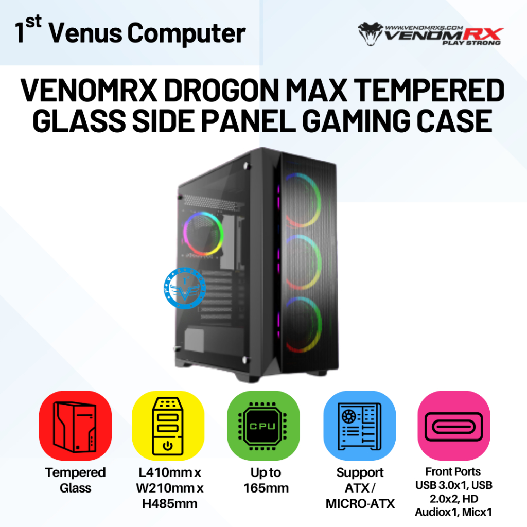 Jual VenomRX DROGON MAX Tempered Glass Side Panel Gaming Case / VENOM ...