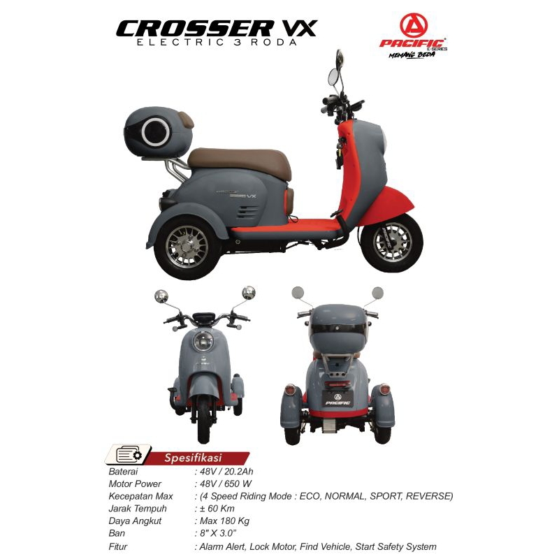 Jual SEPEDA LISTRIK E-3 PACIFIC CROSSER (Electrik 3 Roda) | Shopee ...