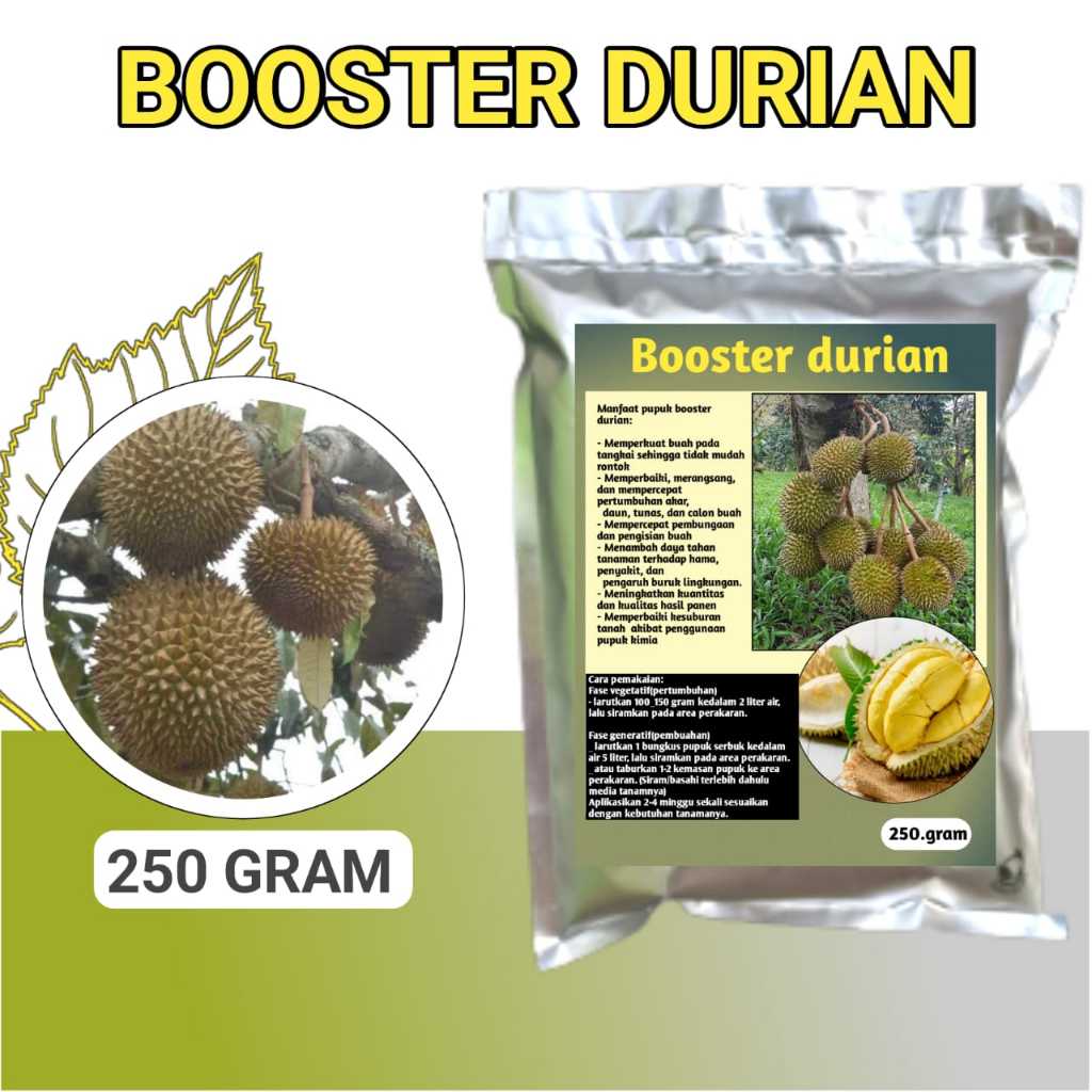 Jual Pupuk booster pelebat buah durian nutrisi untuk bunga dan buah anti rontok kemasan 250 gram ...