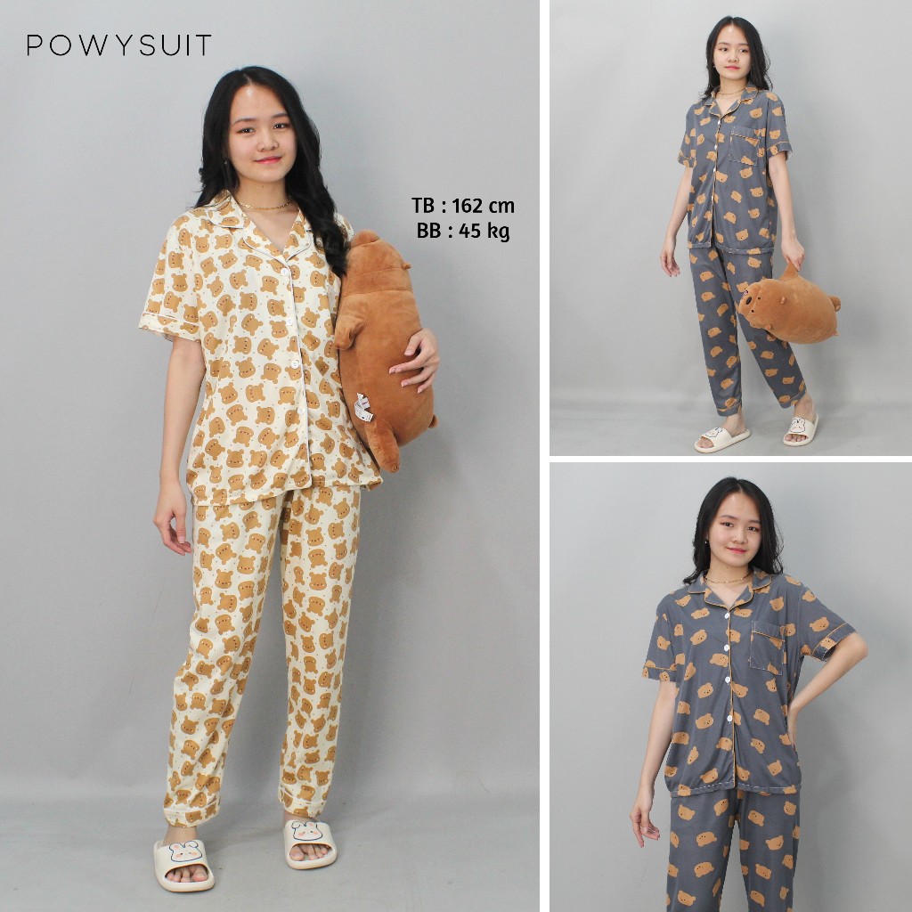 Jual Taylor Mini Bear Powysuit Baju Tidur Wanita Piyama Set Wanita Dewasa CP Motif Kancing ...