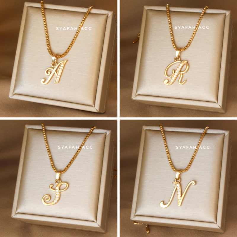 Jual Kalung Huruf Inisial Nama Lapis Emas (set kalung dan bandul huruf ...