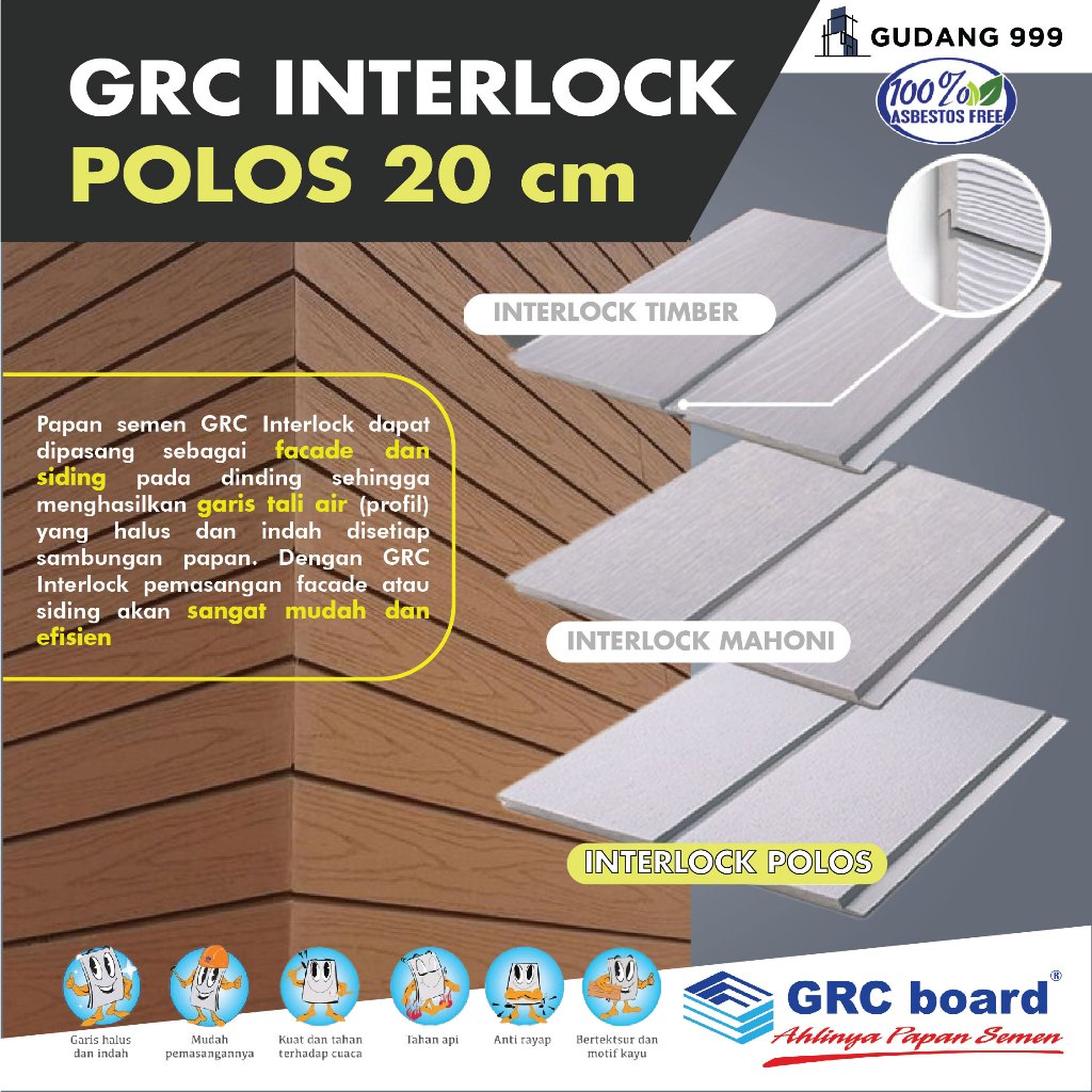Jual GRC Polos Interlock 20 cm / Wall Sliding / Dinding Urat Kayu Tali ...