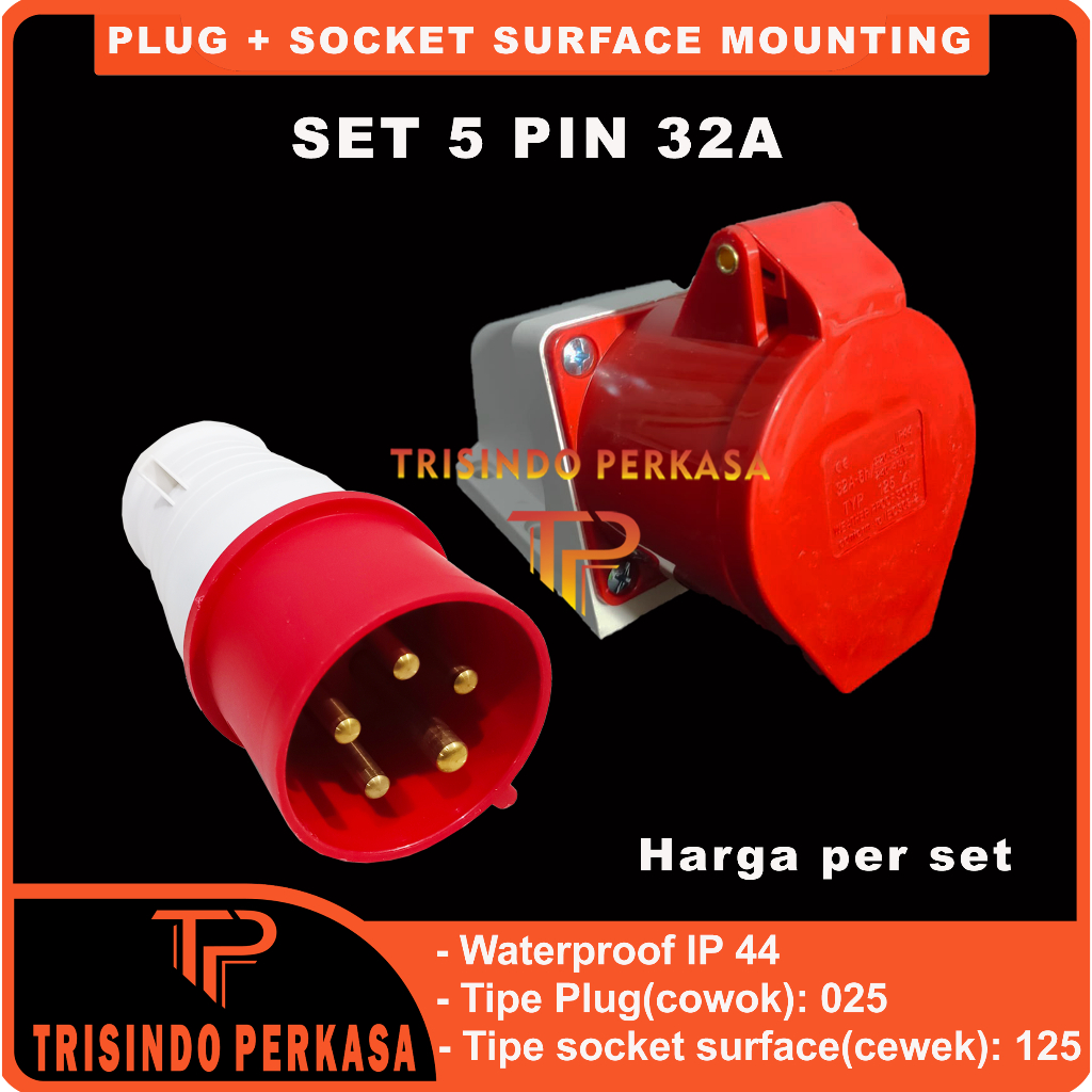 Jual Plug Socket industri/Industry Surface Mounting 5 Pin 5P 32A (025 ...