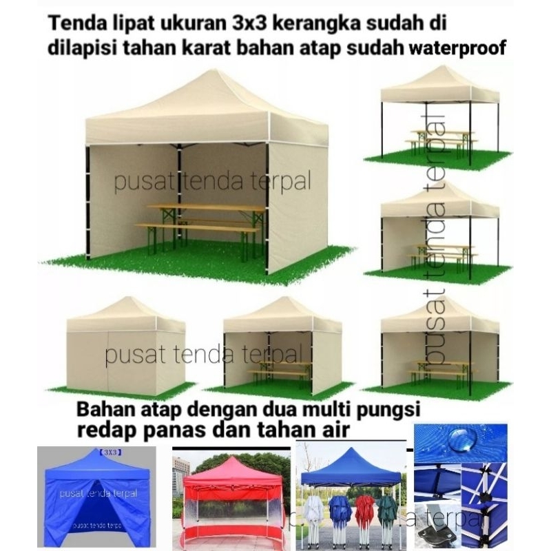 Jual Tenda lipat premium ukuran 3x3 bahan atap dinding sudah waterproof tahan air | Shopee Indonesia