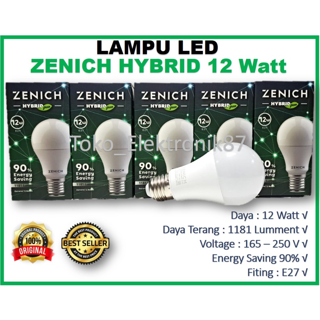 Jual Lampu Led Zenich 12W HYBRID Bohlam 12 Watt Bulb Bulat | Shopee ...