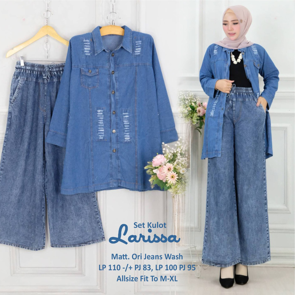 Jual LARISSA SET BAJU SETELAN WANITA JEANS WASH PREMIUM ONESET KULOT DENIM TERBARU CEWE KEKINIAN ...