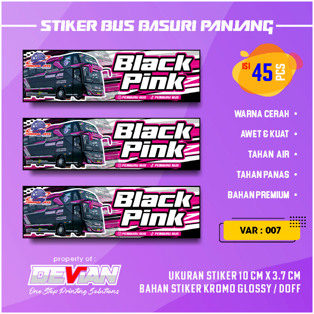 Jual isi 45 stiker BUS BASURI memanjang ( black pink uranus jupiter ...
