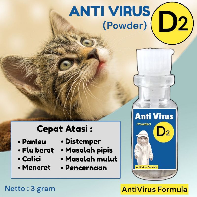 Jual ANTIVIRUS D2 POWDER | Obat Kucing D2 Pengobatan Virus Flu Batuk ...