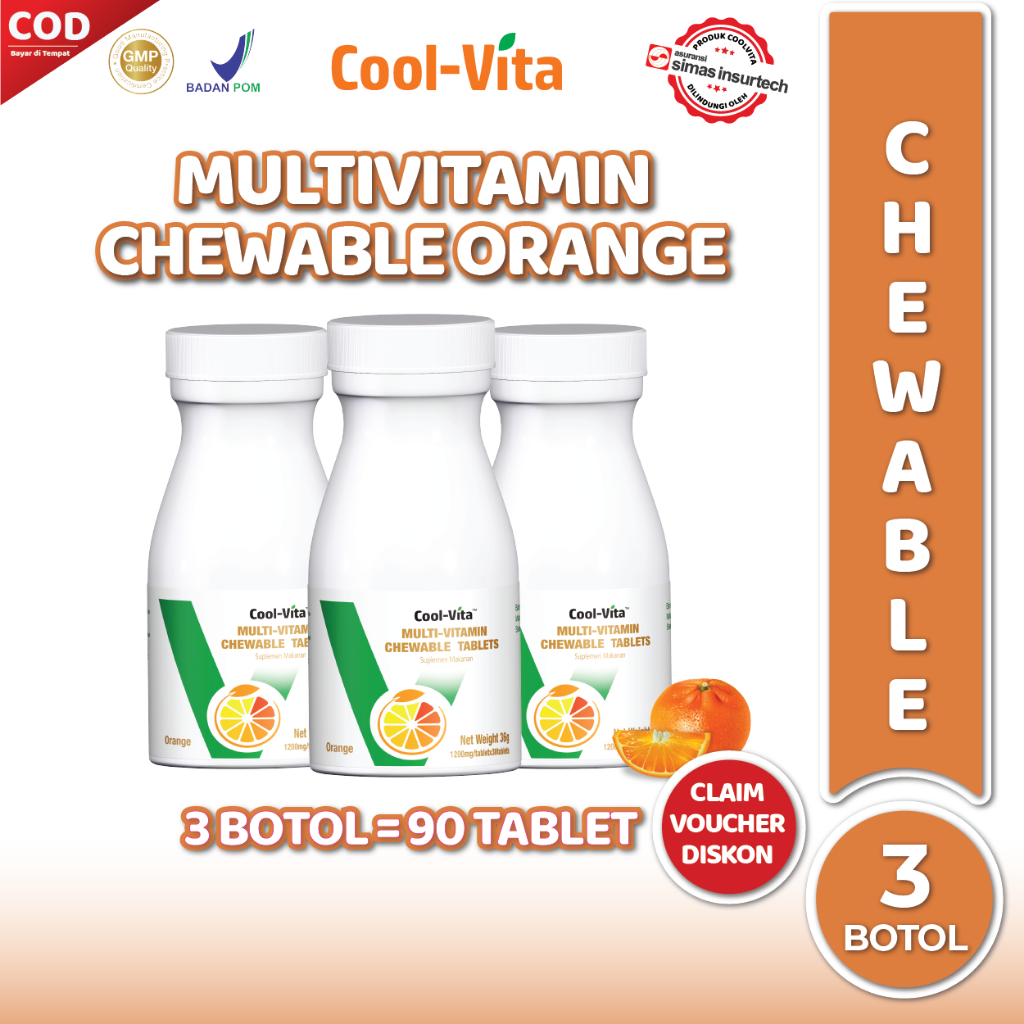 Jual [3 Botol] Coolvita MultiVitamin Chewable Tablet Rasa Orange (30 ...