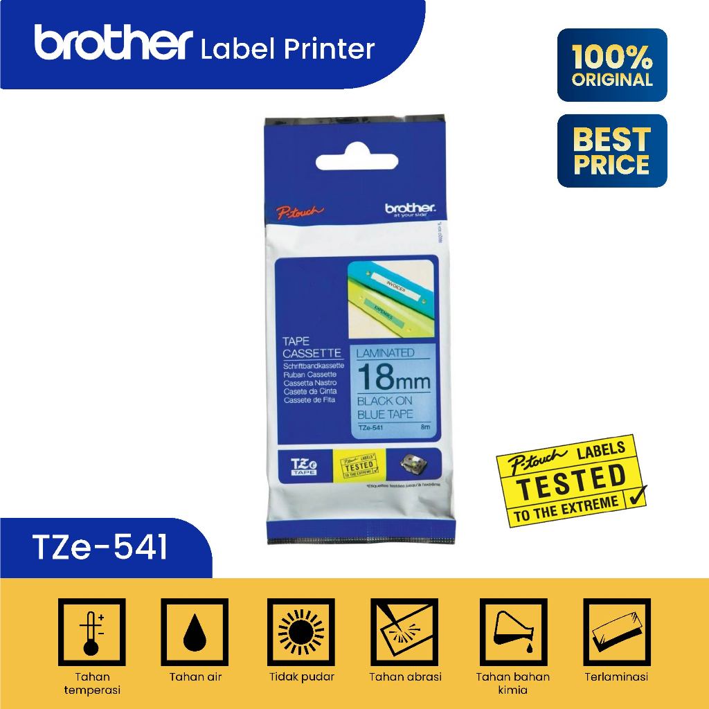 Jual Brother Label TZe-541 18mm Black On Blue TZE541 | Shopee Indonesia