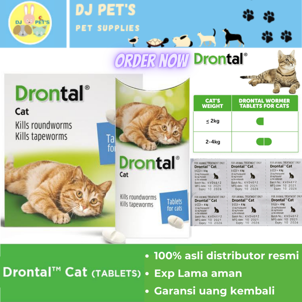 Jual Drontal Cat 1 tablet 100% Asli Produksi German Elanco Obat Cacing Kucing | Shopee Indonesia