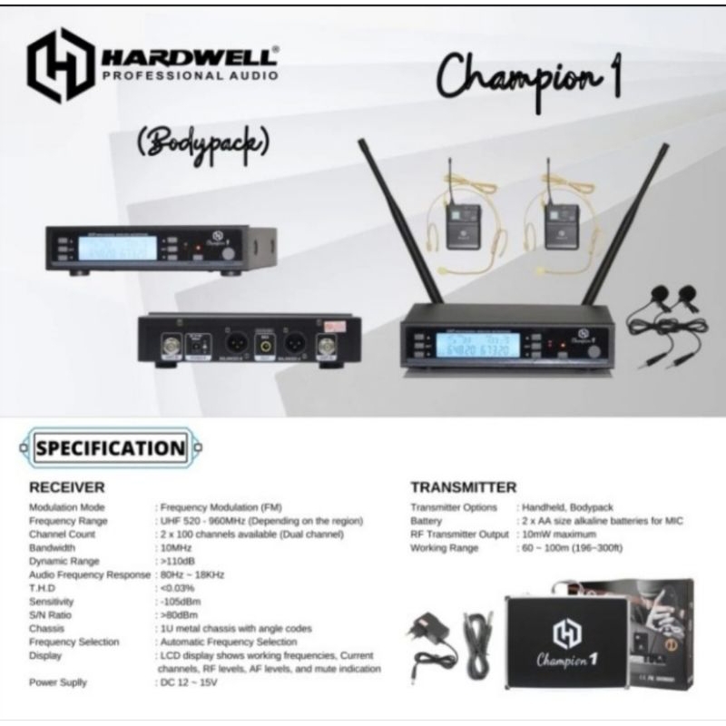 Jual Mic Wireless HARDWELL CHAMPION 1 Original 2 Clip On + 2 Headset ...