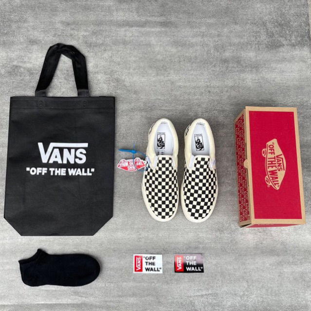 Jual 100% Import Vans Slipon OG Checkerboard Black White (Bonus Totebag ...