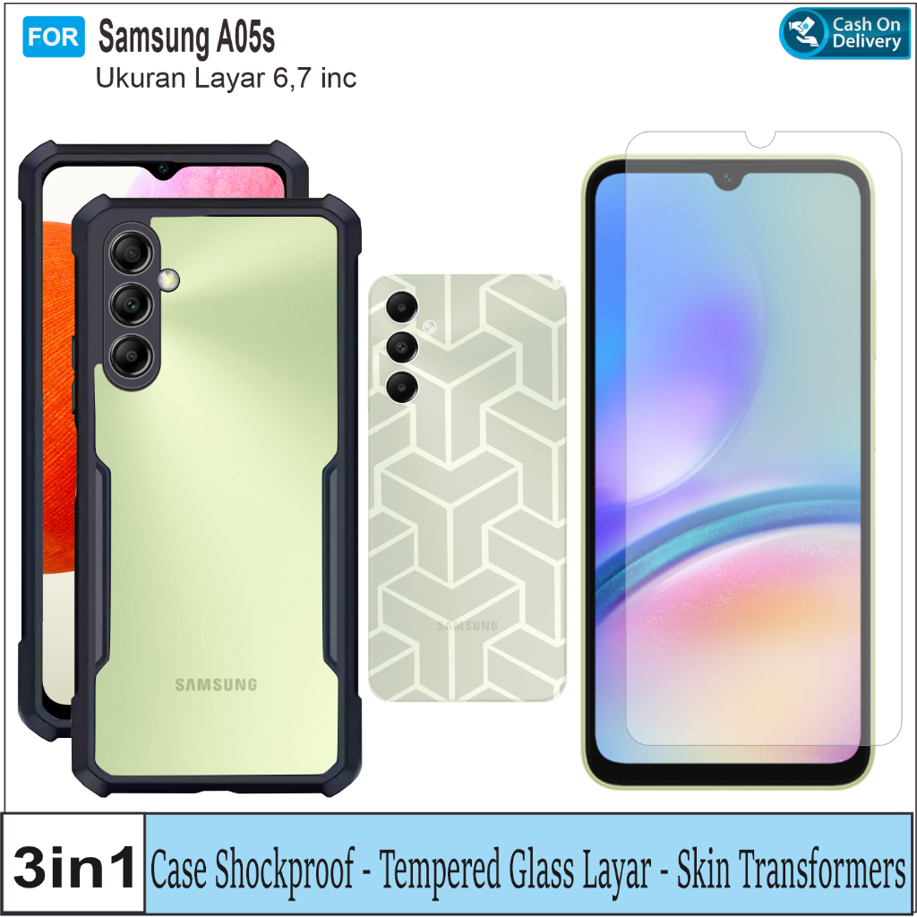 Jual Hard Case Samsung A05 Á05s Paket 3in1 Cover Casing Armor Shockproof Free Tempered Glass ...
