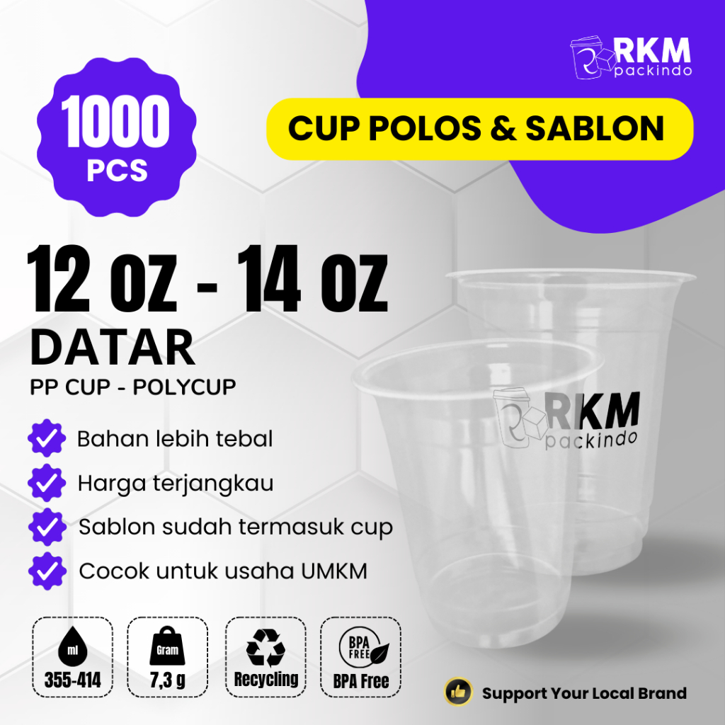 Jual [1000pcs] CUSTOM GELAS PP/ SABLON GELAS PP / SABLON CUP PP POLYCUP 12oz - 14oz DATAR ...