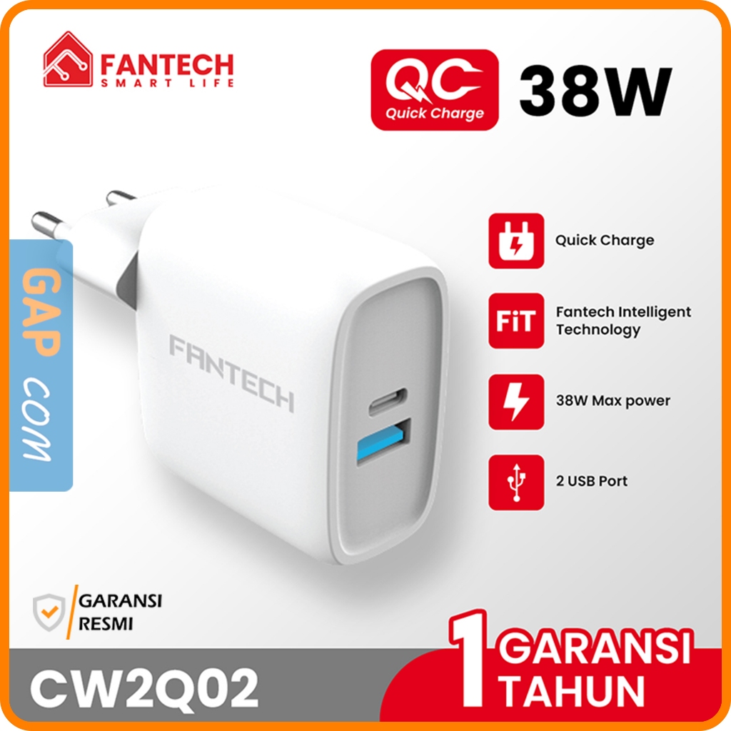 Jual Kepala Charger Fast Charging QC 38W 2-Port USB A+C Support iPhone 12 Fantech CW2Q02 ...