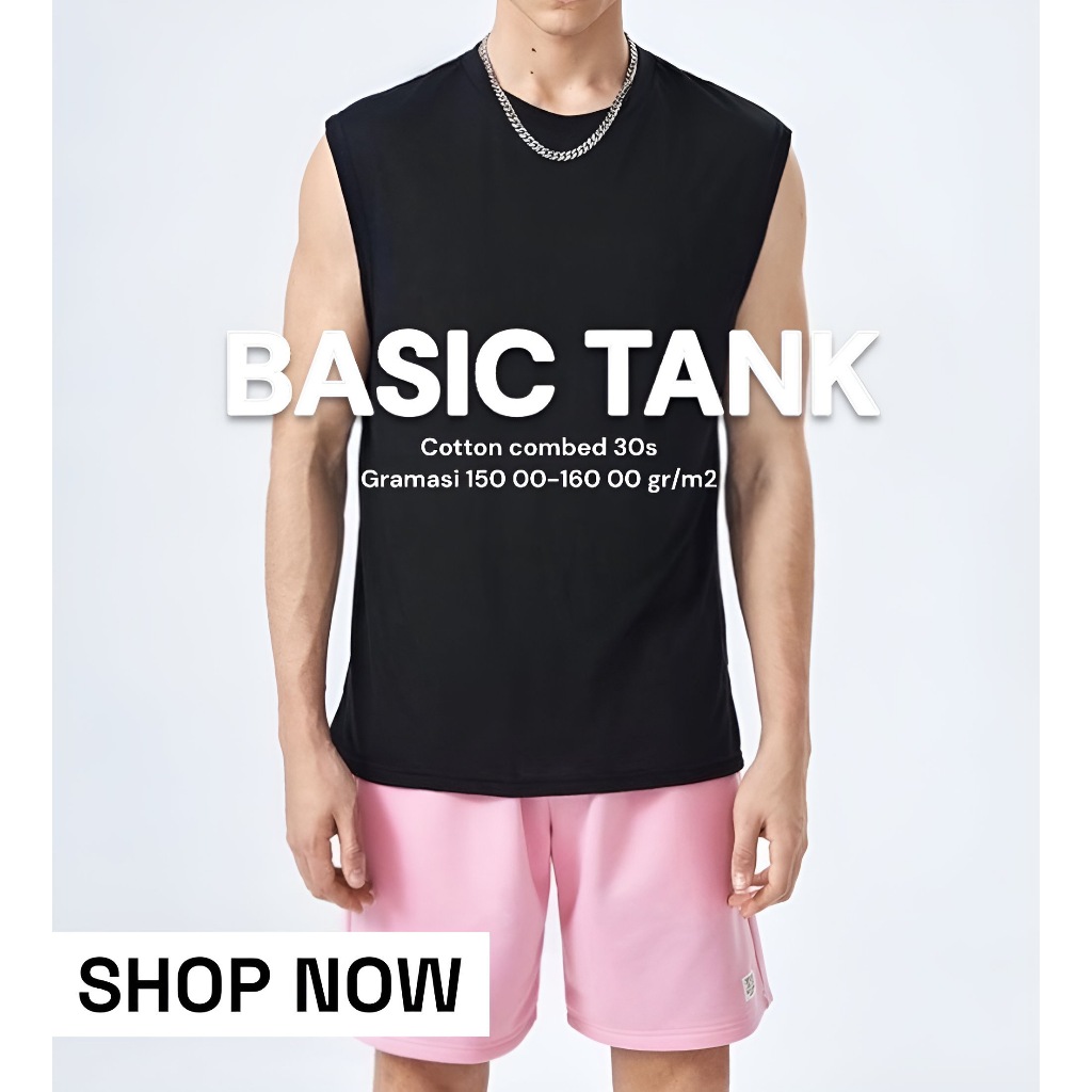 Jual Basic Tank Top Polos Muscle Cut Gym Sport Pria Tanpa Lengan ...