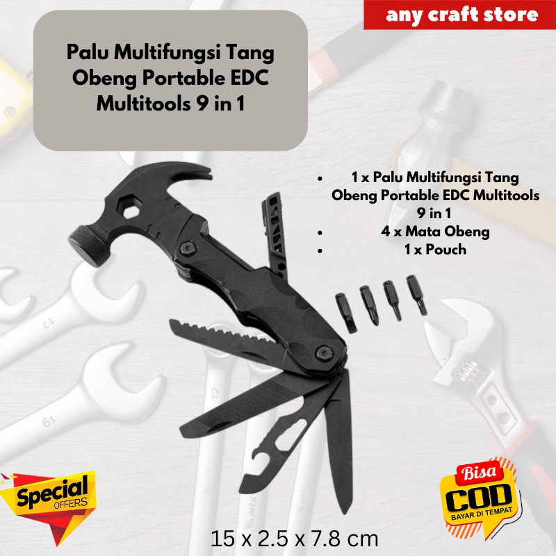 Jual Palu Multifungsi Tang Obeng Portable EDC Multitools 9 in 1 ...