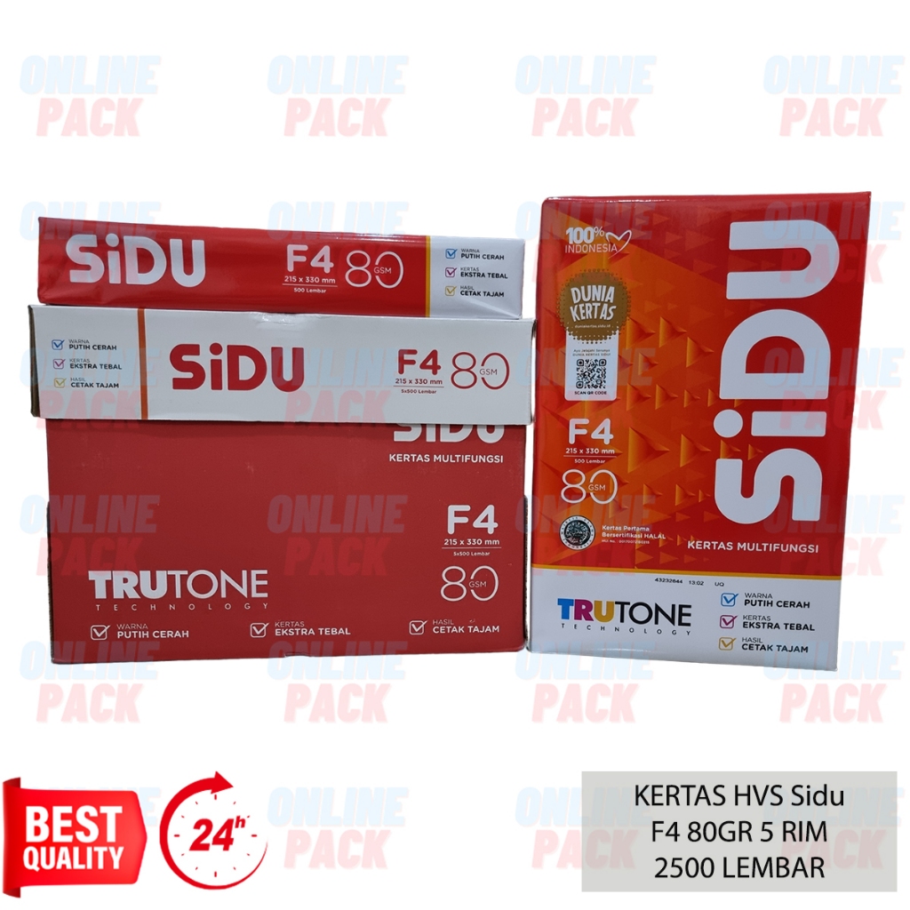 Jual KERTAS HVS SIDU F4 80GR 80 GRAM 1 KARTON DUS 5 RIM 2500 LEMBAR ...
