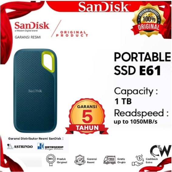 Jual SanDisk Extreme Portable SSD E61 V2 1TB 1050MB/s USB 3.2 - Green | Shopee Indonesia