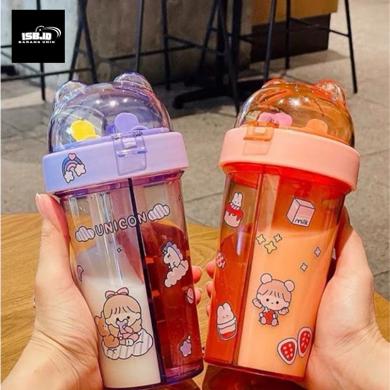 Jual BOTOL MINUM DUA SISI 420Ml Air Sedotan 2 Sisi Sekat Free Sticker ...