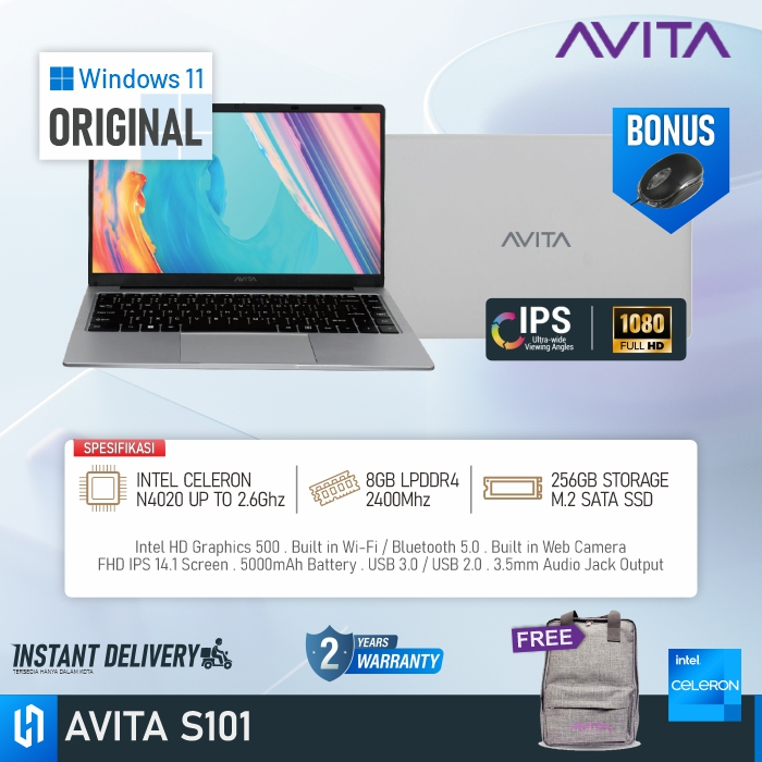 Jual Laptop Intel N4020 RAM 8GB SSD 256GB IPS FHD AVITA Satus S101 ...