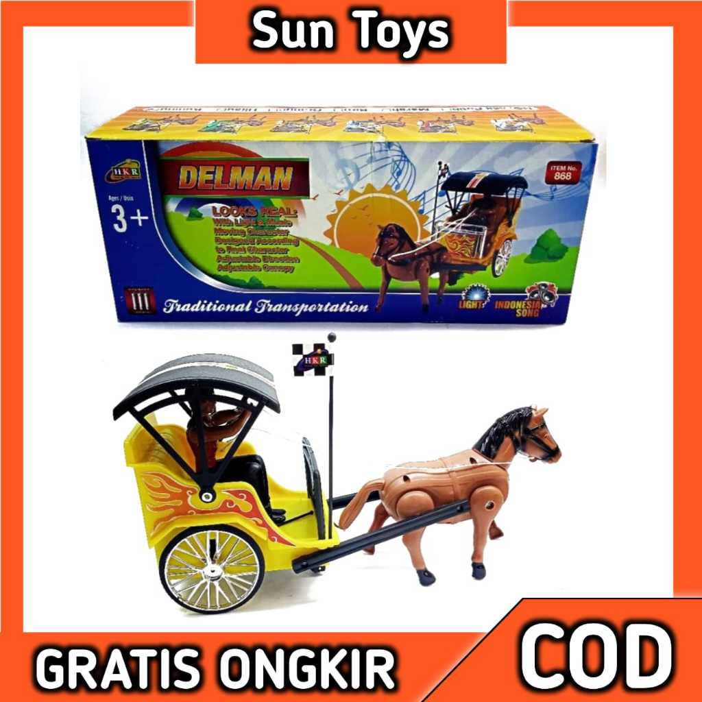 Jual Mainan kuda delman andong anak anak miniatur nyala kereta kuda // mainan becak kuda 868 ...