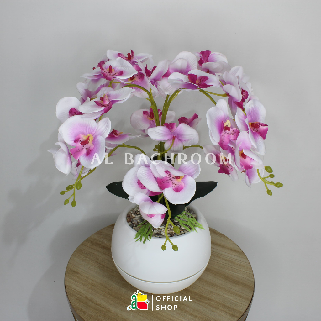 Jual RANGKAIAN RB6063 BUNGA ANGGREK KAIN 8 CABANG DAN POT VIENNA BUNGA ...