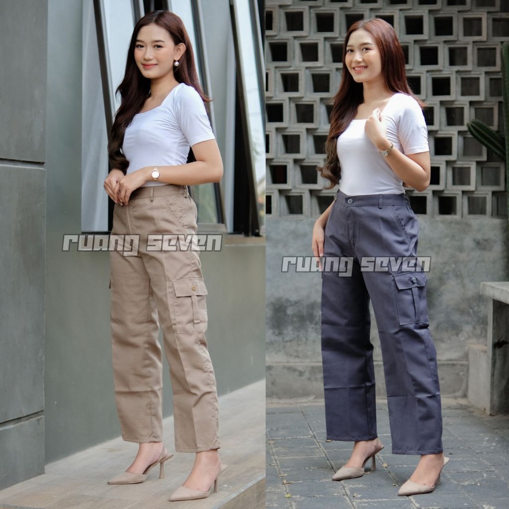 Jual Celana wanita Cargo Pants Kulot Cargo Highwaist | Shopee Indonesia