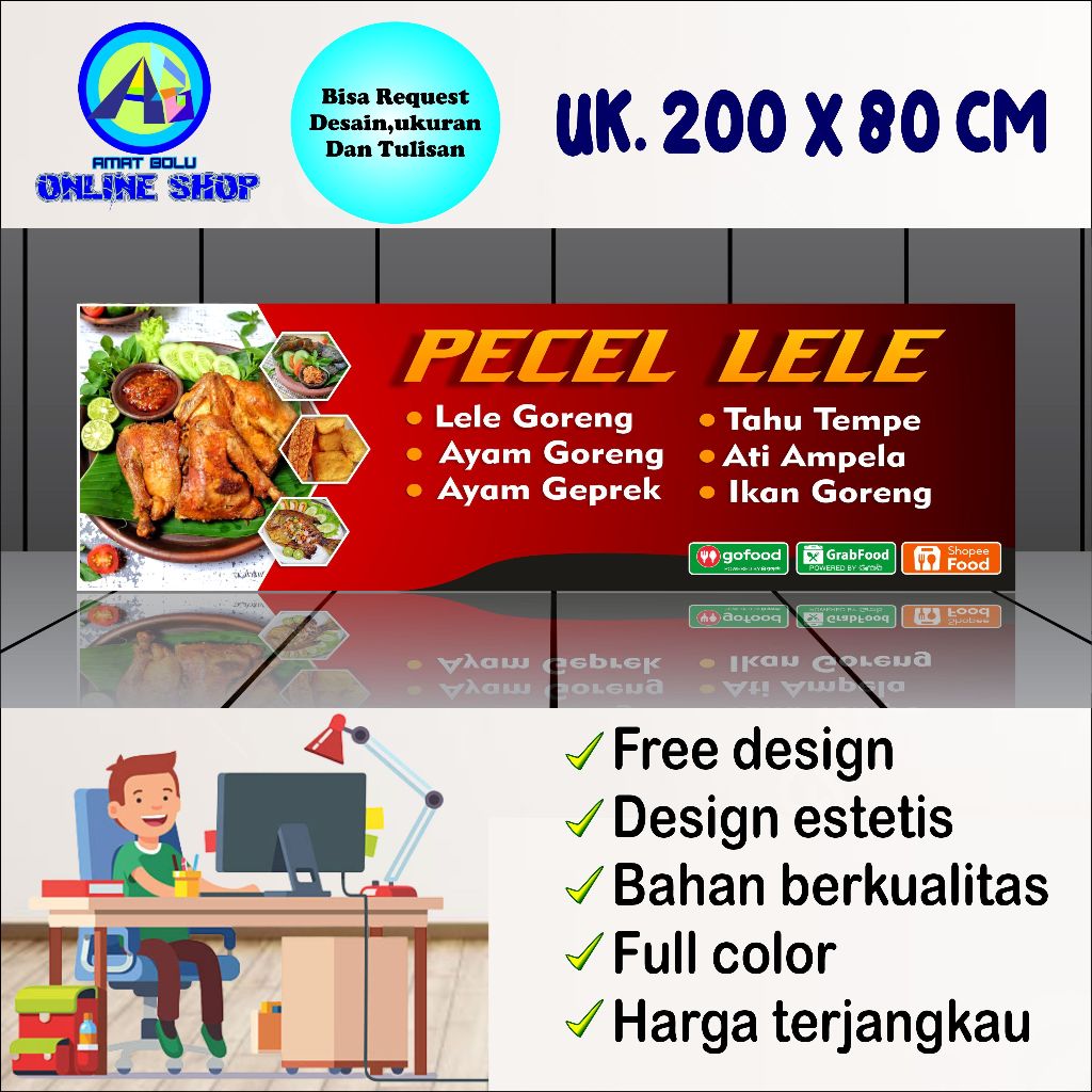 Jual MMT,SPANDUK PECEL LELE UKURAN 200X80 WARNA MERAH MARUN BISA ...